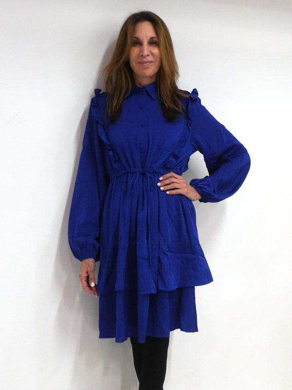 Unigirl Paris Ruffled Front Royal Blue Dress - Dresses - PinkOrchidFashion