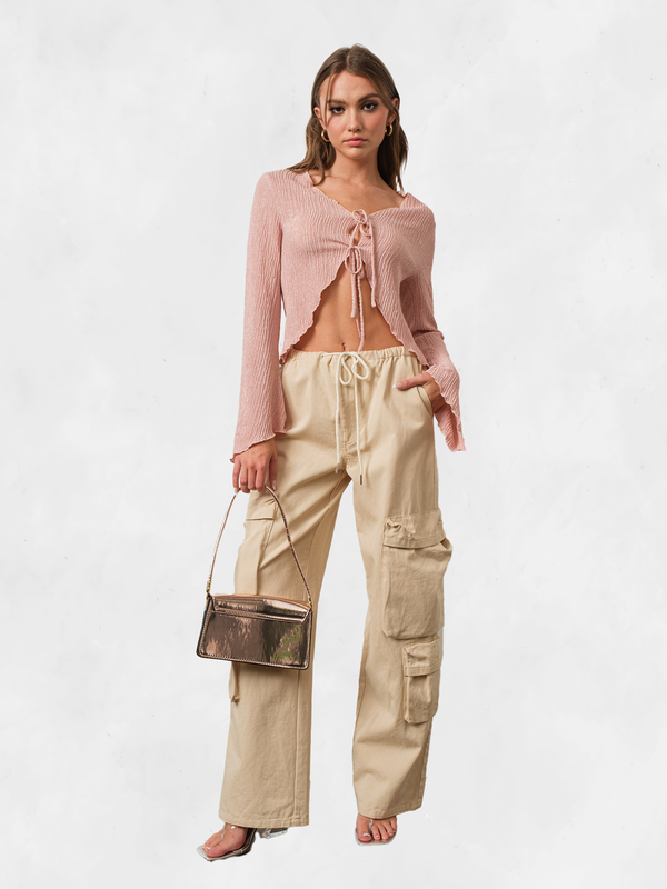 Pretty Garbage | Pink | Textured Bell Sleeve | Top | %95 Polyester |%5 ...