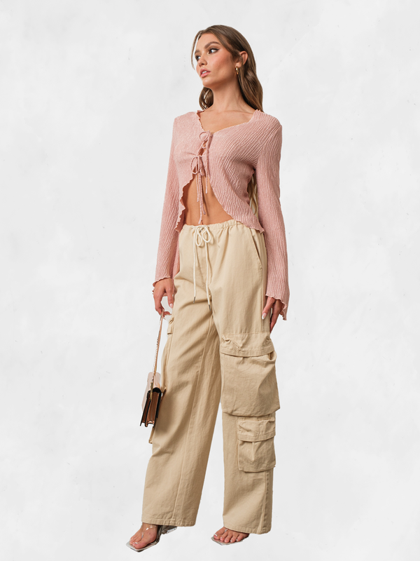 Pretty Garbage | Pink | Textured Bell Sleeve | Top | %95 Polyester |%5 ...