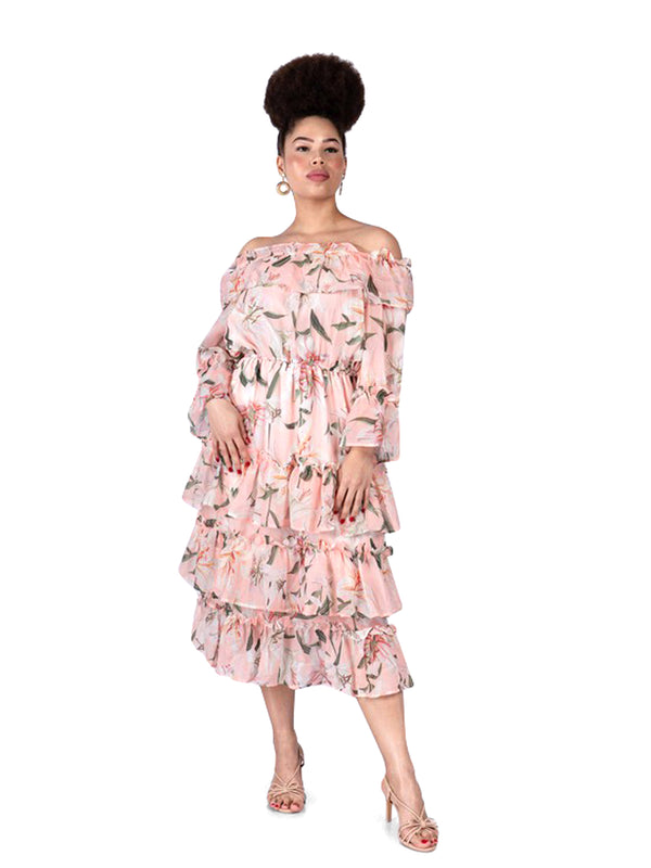 Floral Tiered Ruffle Bottom Midi Dress | Frill Bottom Dress ...
